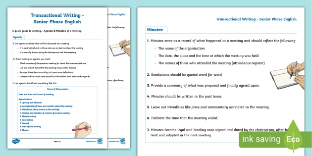 Transactional Writing Agenda Minutes teacher Made 