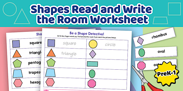 Shapes Read and Write the Room Worksheet - Twinkl