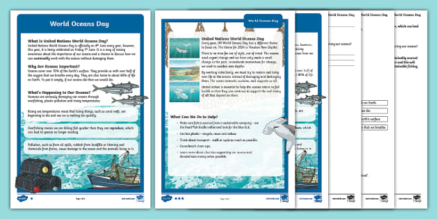 LKS2 World Oceans Day Differentiated Reading Comprehension Activity