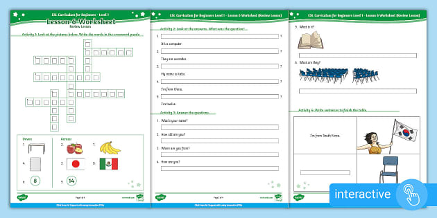 ESL Curriculum for Beginners: Lesson 6 Interactive Worksheet
