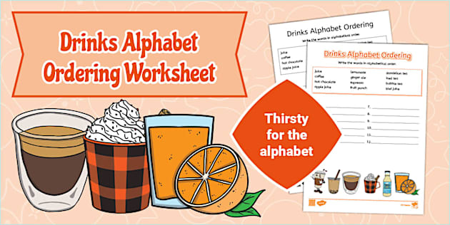 Drinks Alphabet Ordering Worksheet