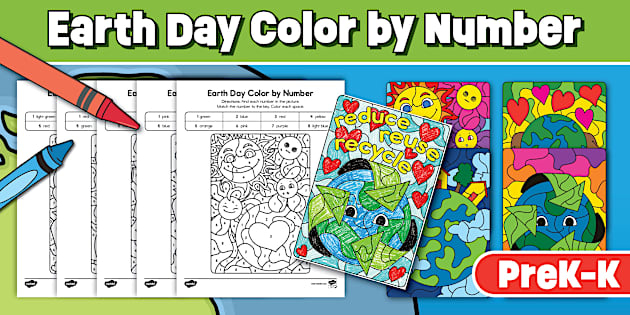 Earth Day Color by Number Worksheets for PreK-K