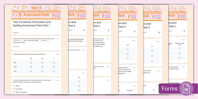 Year 3 Grammar and Punctuation Google Forms Test Pack
