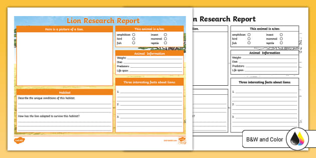 Lion Research Report for 3rd-5th Grade (teacher made)