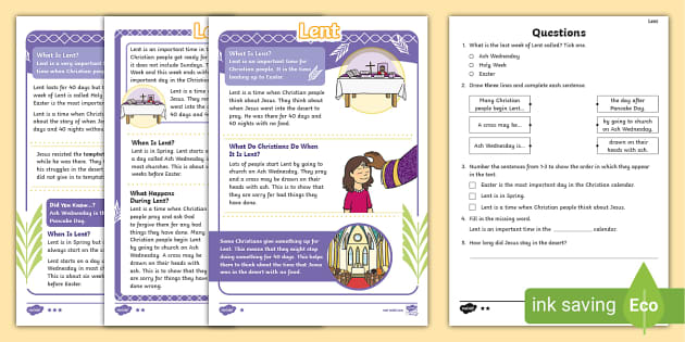 KS1 Lent Differentiated Reading Comprehension Activity