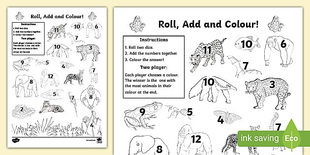 Jungle Themed Roll And Colour Worksheet / Worksheet - Twinkl