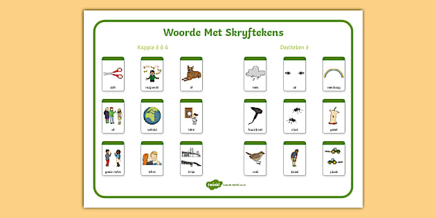 Woorde met Skryftekens Woordmat (teacher made) - Twinkl