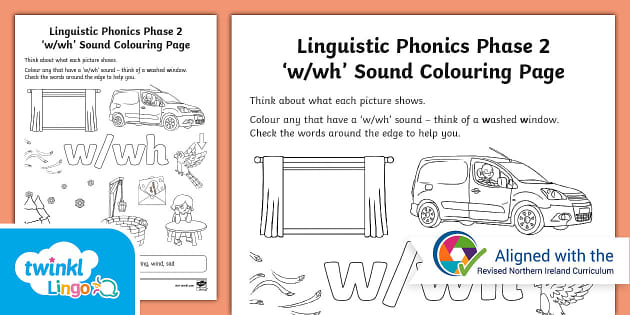 Linguistic Phonics Phase 2 'w/wh' Sound Colouring Page