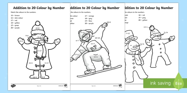 Winter Colouring - Colour by Number - Addition to 20