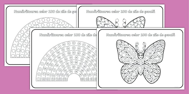 Numărătoarea celor 100 de zile de școală – Desene de colorat