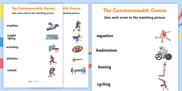 The Commonwealth Games Sport Event and Picture Matching Worksheet