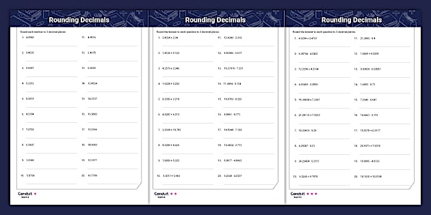 Rounding Answers to 3 Decimal Places Differentiated Sheets Rounding Answers to 3 Decimal Places Differentiated Sheets