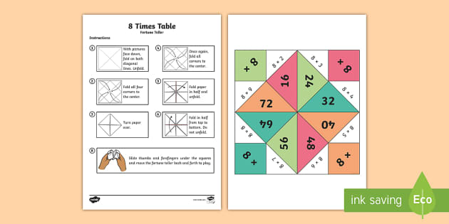 8 Times Table Fortune Teller (teacher made) - Twinkl