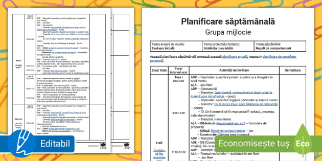 FREE! - Reguli de comportament – Model de planificare grupa mijlocie