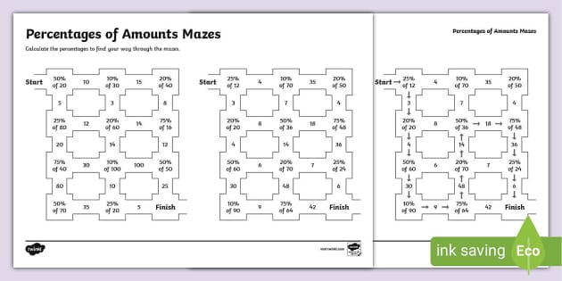 👉 Percentages of Amounts Maze Activity - Maths - KS2 - Twinkl