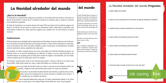 Comprensión lectora: La Navidad alrededor del mundo