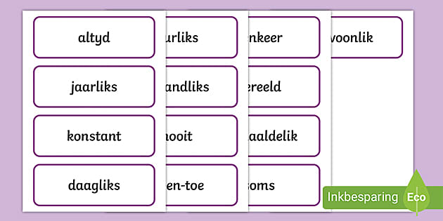 STOMPI - Bywoorde Hoe Gereeld? Woordkaarte - Twinkl
