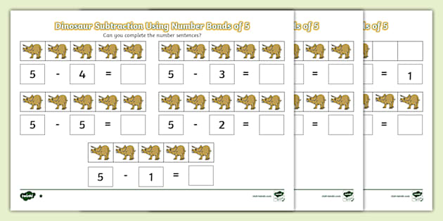 👉 Dinosaur-Themed Subtraction Activity | Number Bonds to 5