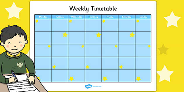 👉 Blue and Yellow Stars Themed Weekly Timetable