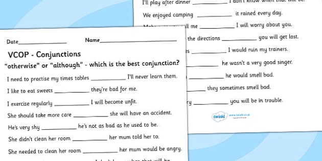 'Otherwise' or 'Although' Conjunctions Worksheet / Activity Sheet