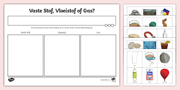 Vastestof, Vloeistof en Gas Sorteer Aktiwiteit - Twinkl