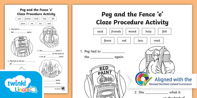 Peg and the Fence 'e' Cloze Procedure Activity - Twinkl