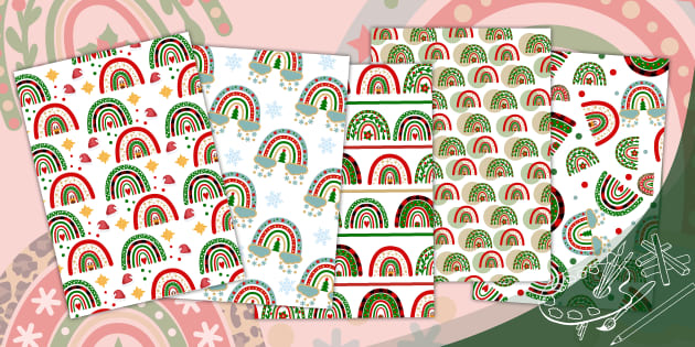 Christmas Rainbows Festive Pattern Posters Pack - Twinkl