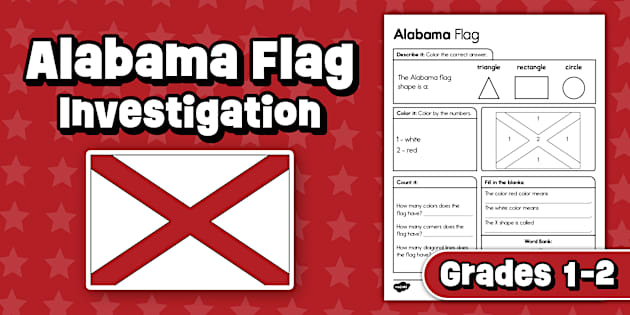 Alabama Flag Investigation Worksheet for 1st-2nd Grade
