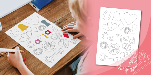 Cariad Love Spoon Symbols Colouring Activity Poster - Twinkl