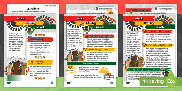 KS1 Black History Month Differentiated Reading Comprehension