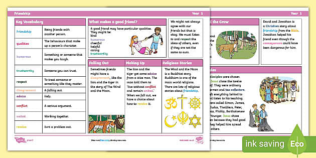 RE Knowledge Organiser: Friendship Y1 (teacher made)