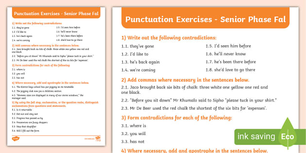 Punctuation Exercises - SP FAL (teacher made) - Twinkl