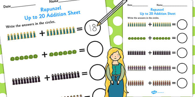 Rapunzel Up to 20 Addition Sheet (teacher made) - Twinkl
