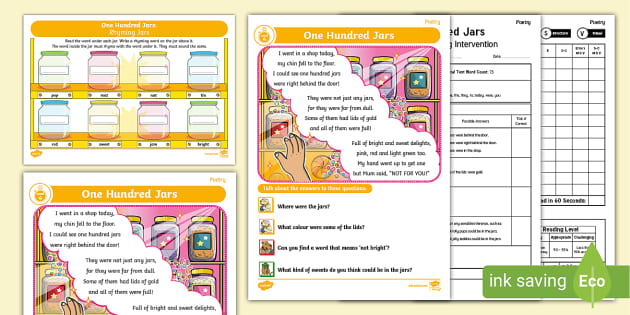 Level 4 : 'One Hundred Jars' 60-Second Reading Set 2 Intervention Pack