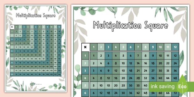 Botanical Themed Multiplication Number Square DS Template