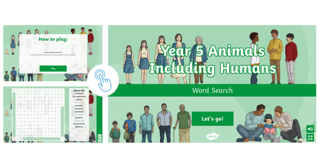 Year 5 Animals Including Humans Interactive Word Search