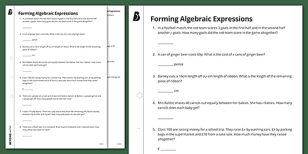 Writing Algebraic Expressions Worksheet Maths Resource Twinkl