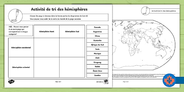 Halves of the Earth: Hemisphere Activity French - Twinkl
