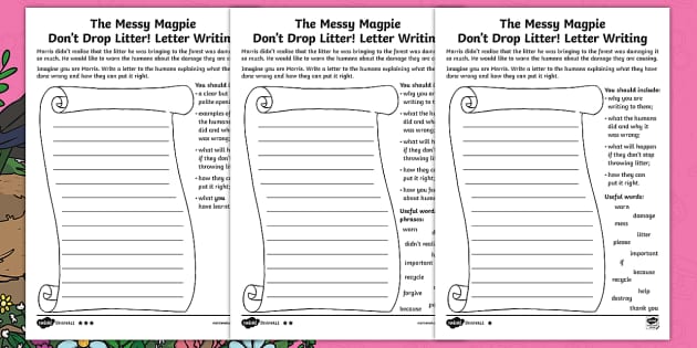 The Messy Magpie Don't Drop Litter! Letter Writing Differentiated Activity