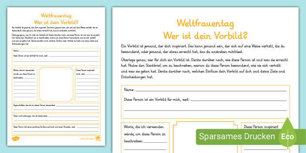 Weltfrauentag: Wer ist dein Vorbild? - Arbeitsblatt - Twinkl