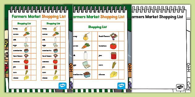 Farmer&#039;s Market Dramatic Play Shopping List (teacher made)