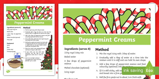 Peppermint Cream Recipe Sheet (teacher made) - Twinkl