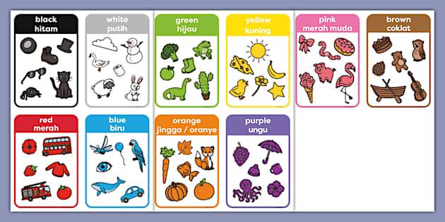 Let's Name the Colours! Indonesian/English Flashcards