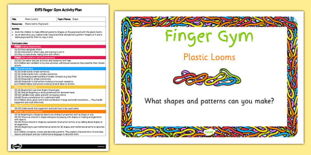 EYFS Plastic Looms Finger Gym Activity Plan and Prompt Card Pack