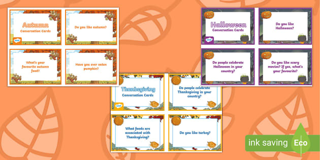 45 Autumn, Halloween & Thanksgiving ESL Conversation Cards