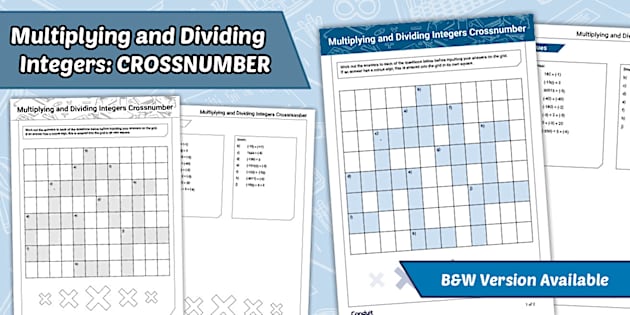 Multiplying and Dividing Integers Crossnumber