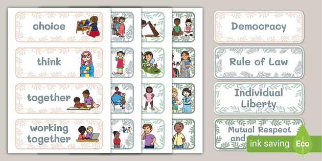 EYFS British Values Botanical-Themed Word Cards - Twinkl