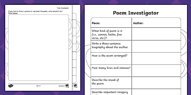 Poem Investigator Worksheet for 3rd-5th Grade