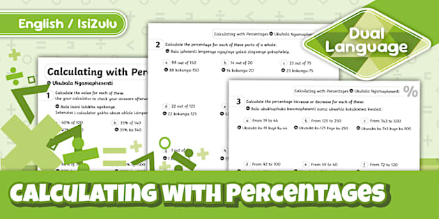 Calculating with Percentages Activity Sheet