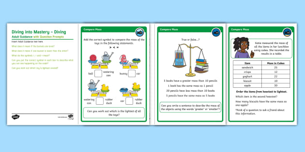 Year 2 Maths Mastery: Compare Mass Activity Cards - Twinkl